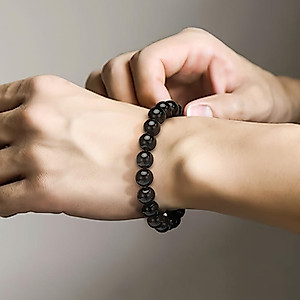 Black Tourmaline Bracelets For Men Protection Bracelets For Women Chakra Feng Shui Stretchy Obsidian Agates 8mm Beaded Bracelets Lucky Handmade Bracelets(A Grade Tourmaline)