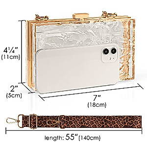 DODAMOUR Transparent Acrylic Shoulder Bag, Clear Crossbody Clutch Purse, Women Evening Clutch Bag (Leopard print chain)