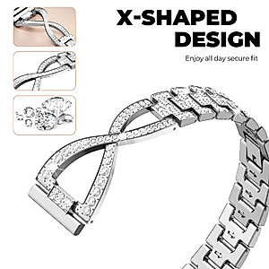 20mm Bling Band Compatible for Samsung Galaxy Watch 4/Watch 6/Watch 5 40mm 44mm, Galaxy Watch 4 Classic 42mm 46mm, Active 2, Watch 42mm, Watch 3 41mm, Women Adjustable Rhinestone Wristband Strap