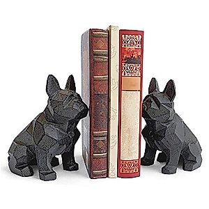 Ambipolar Dog Decor Bookends, Geometric Bookends to Hold Books Heavy Duty for Office Desk, Vintage Antique Black Home Decor, Shelf Decor, Modern Living Room Decor