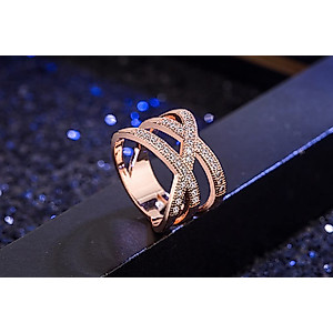 ZDIFDIC Fashion Rose Gold Overlapping Rings For Women Intertwined Crossover Statement X Ring Cross Ring Cubic Zirconia Ring Engagement Promise Band Wedding Rings for Women Gifts (7#)