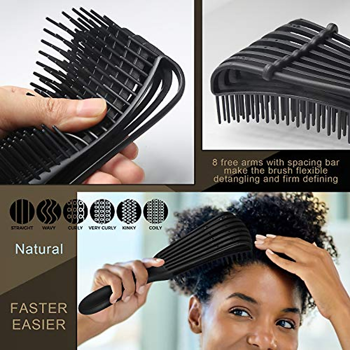 BESTOOL Detangling Brush for Curly Hair 3 pcs Set with Detangler Brush, Spray Bottle, Silicone Shampoo Brush - Great for Natural Curly, Thick, All Wet or Dry Hair (Black)