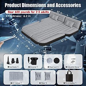 DikaSun Inflatable SUV Air Mattress Bed Car Mattress for SUV, Double-Sided Flocking Travel Camping Bed Car Air Mattress, Car Sleeping Mattress Bed for Universal SUV with Car Air Pump 2 Pillows