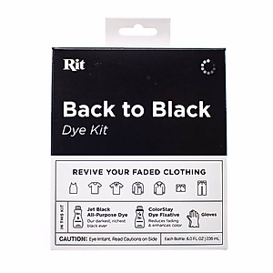 Rit Back to Black Dye Kit - Restore Your Faded Color Back to a Vibrant Black - Includes ColorStay Dye Fixative and Gloves