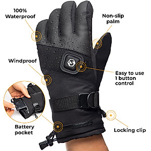 Foxelli Heated Gloves for Men & Women - 3 Heat Settings, Touchscreen Compatible, Rechargeable Waterproof Electric Gloves for Winter Outdoor Sports