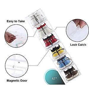 6 Pack Wanhux Shoe Box Organizer，Stackable Plastic Shoe Box With Clear Door，Transparent Shoe Box Storage，As Shoe Storage Box And Clear Shoe Box,For Display Sneakers,Easy Assembly,Fit Up To Us Size 12(13.6”x 10.6”x 6.7”)