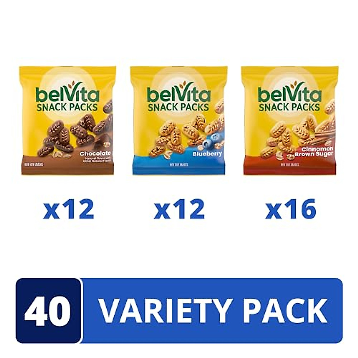 belVita Bites Breakfast Biscuits Variety Pack, 3 Flavors, 40 Snack Packs