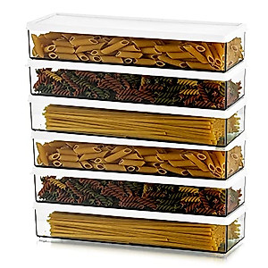Hanobe Pasta Containers for Pantry Large Spaghetti & Noodle Canister Clear Cereal Storage Organizer Set with Lock Lids Durable Plastic Stackable Food Keeper for Fridge Kitchen Cabinet (6, 37oz)