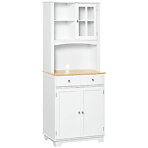 HOMCOM 67" Kitchen Buffet with Hutch, Microwave Cabinet with Framed Doors, 2 Drawers, Open Countertop, Cupboard for Dining Room, White