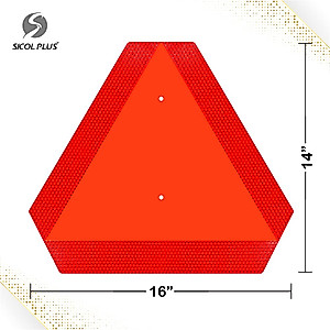 Sicol Plus Slow Moving Vehicle Sign Rust Free Aluminum sheet 0.5 mm (Pack of 02) Golf Cart Accessories, smv signs UTV Tractor Reflective warning signs size 16 X 14 Inches (Aluminum)