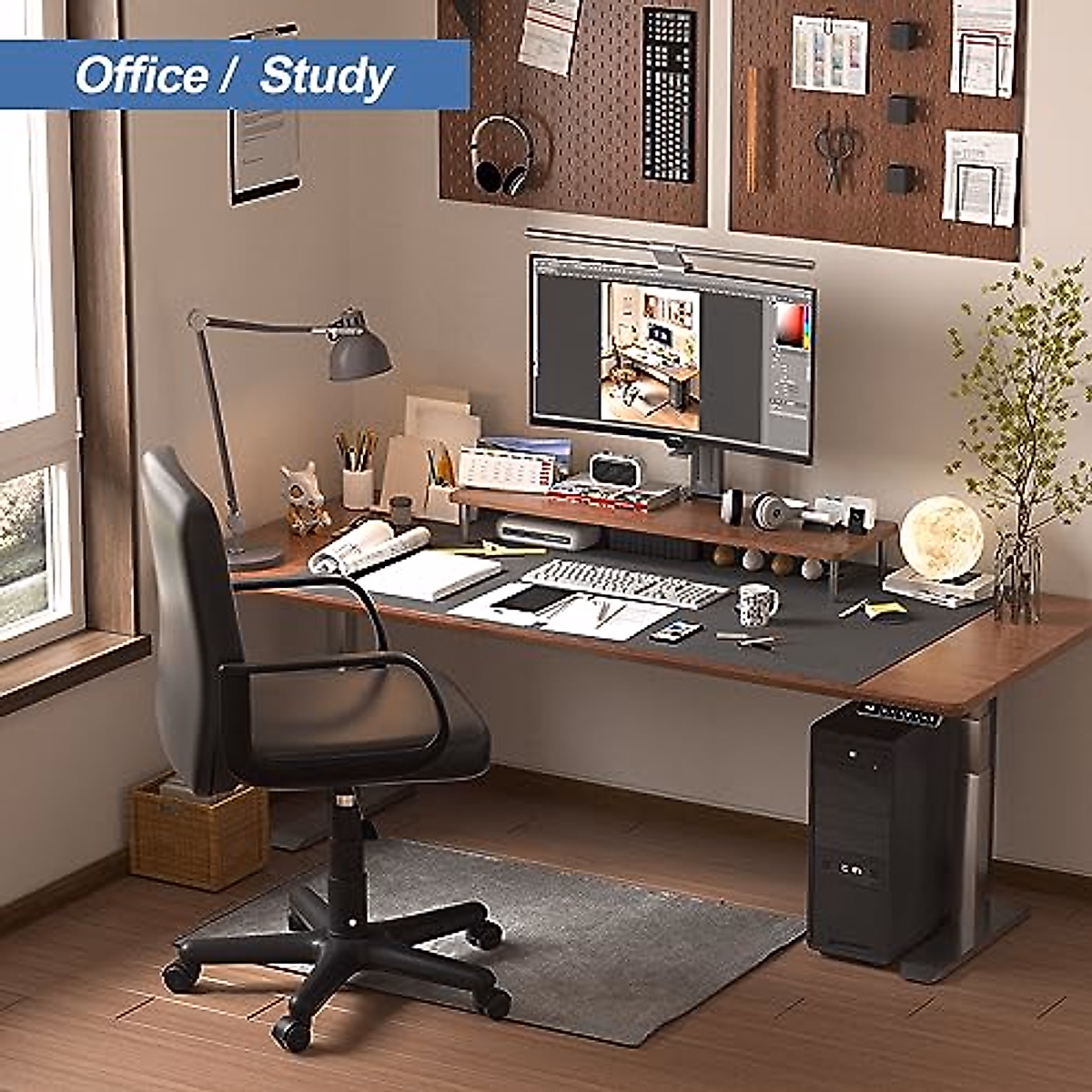 VECELO Home Office Desk Chair with Armrests,Mid Back Adjustable Height, 360-Degree Swivel, 330 Pound Capacity, Black, Set of 1