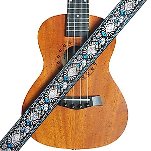 Farcaya Ukulele Strap Jacquard Flower for Soprano Concert Tenor Baritone UKE Neck Strap Lock Button (White Flower)