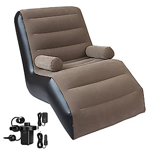 KAERMU Inflatable Deck Chair with Air Pump, Foldable Lounge Chair for Bedroom and Living Room, Indoor Sofa Lounge with Handrails(Brown)
