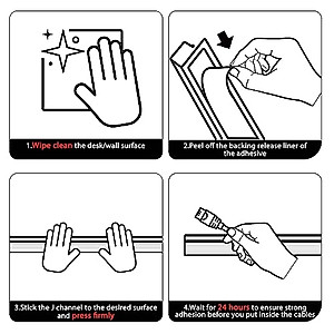 YECAYE Cable Management 6X15.7in J Channel - 6 Pack Cable Raceway, Cord Cover, Under Desk Cable Management, Capacity Cord Cable Organizer Wire Management, Easy to Tape Install, Black