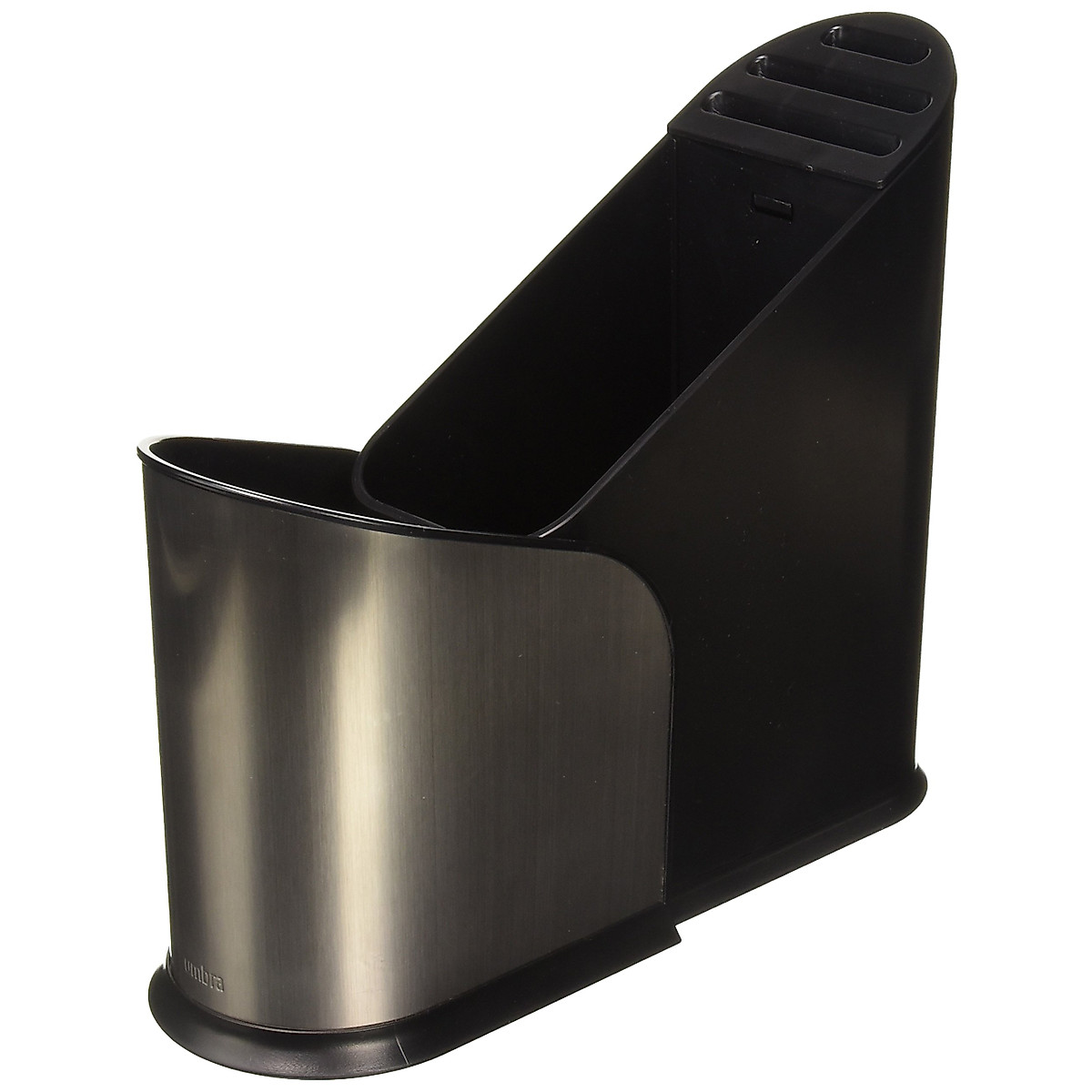 Umbra Furlo, Expandable Kitchen Utensil Holder, Multi-Functional Caddy Organizer with Divider and Extra Storage, Ideal for Keeping Knives and other Utensils Instantly Accessible, Black/Stainless Steel