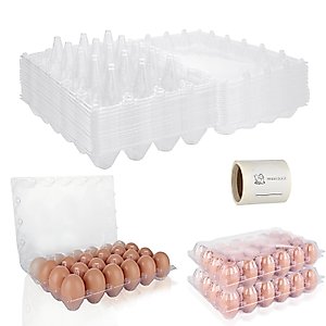 Oungy 36 PCS Plastic Egg Cartons Cheap Bulk 24 Count Clear Blank Egg Cartons with Free Labels Holds up to 24 Eggs Securely Reusable Egg Carton for Family Pasture Chicken Farm Market Display, 4x6 Grids