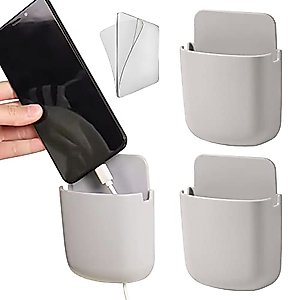 BZUEPRS Remote Control Holders Wall Mounted, 3 Pcs Self Adhesive Storage Box, Bottom Slot Easy Phone Charging, Wall Mounted Organizer Stand for Bathroom Bedroom Kitchen Office