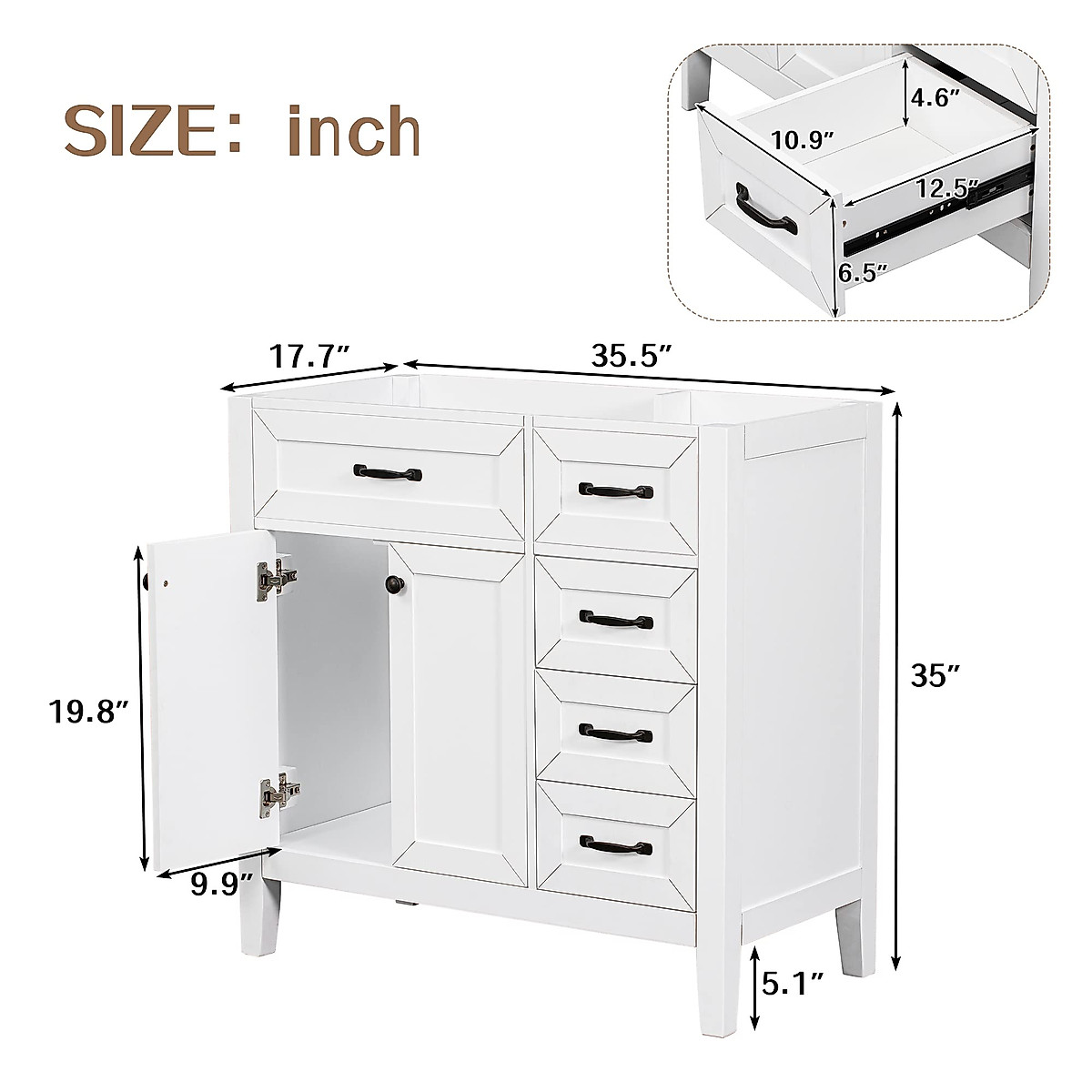 Merax, White 36 Inch Bathroom Vanity with Sink Set Combo, Storage Cabinet with Doors and Drawers, Ceramic Basin Top