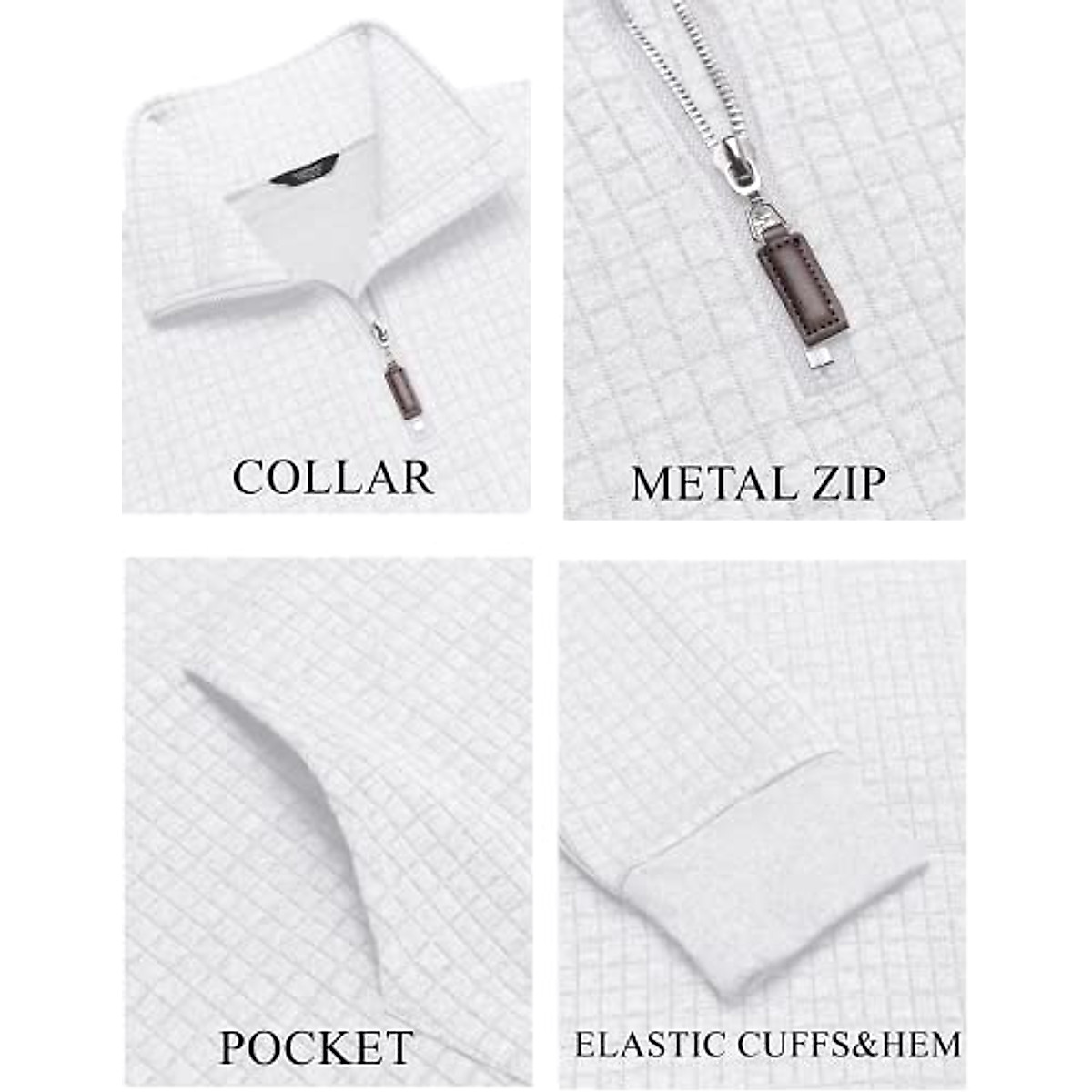 COOFANDY Men's Thermal Collar Sweatshirt Long Sleeve Zip Up Gym Athletic Golf Pullover 1/4 zip sweatshirt White X-Large