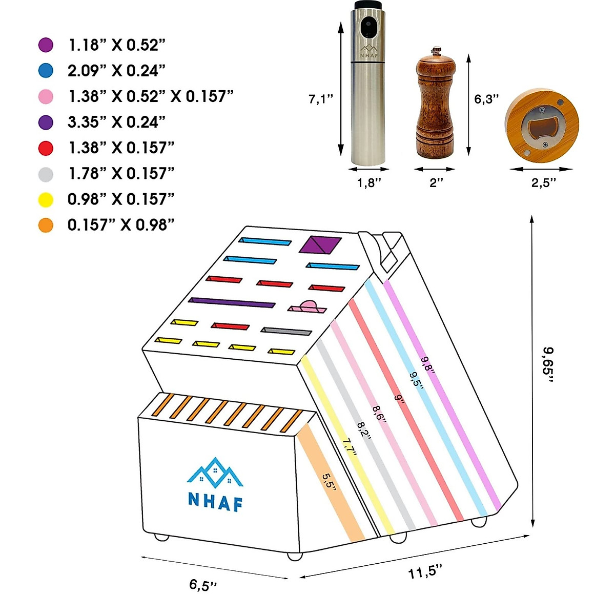 24 Slot Knife Block without Knives, Built-in Sharpener, NHAF Premium Wooden Knife Storage Block, Rubber & Acacia Wood Knife Block, Kitchen Knife Holder (3 gifts accessories included)
