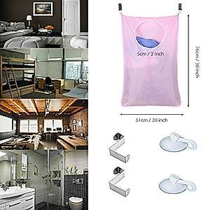 CMJLBM Oxford Fabric Space Saving Door-Hanging Laundry Hamper Bag with Pocket Foldable Large Dirty Clothes Storage Organizer with 2 Stainless Steel Door Hooks & 2 Suction Cups for Bedroom (Pink)