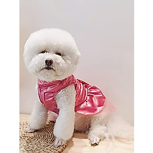 QWINEE Bow Decor Dog Dresses,Sweet Princess Cat Dress Puppy Skirt,Dog Mesh Cake Tutu Dress,Birthday Wedding Party Pet Clothes for Cat Small Medium Dog Doggie Girl Coral Pink M