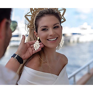 GLBCC Acrylic Leaf Dangle Earrings, White, Brass