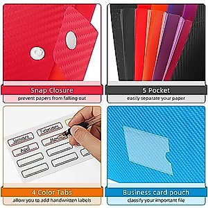 3 Pack Expanding File Folder, 5-Pockets Accordion File Organizer with Labels, Letter A4 Paper Portable Expandable File Folder for Office School