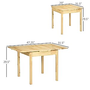 HOMCOM Folding Dining Table with Pine Wood Frame, Drop Leaf Tables for Small Spaces, Foldable Kitchen Table for Dining Room, Natural