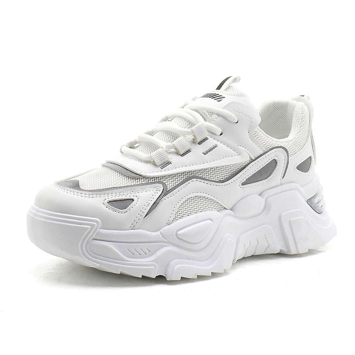 YYSPR Women's Fashion Platform Lace Up Sneakers Lightweight Walking Running Shoes White 8 US