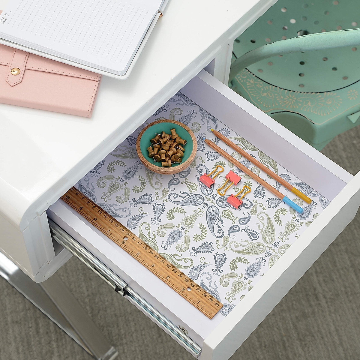 Con-Tact Brand Creative Covering, 09F-C9V03-12, Adhesive Vinyl Shelf Liner and Drawer Liner, Abbey Sage, 18"x 9'