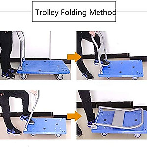 Portable Folding Handcart Multipurpose Trolleys Flatbed Trolley Portable Luggage Cart Handling Helper Foldable Trolley Silent Wheels Multi Function Folding Handcart