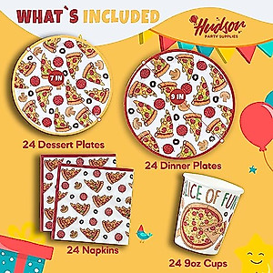 Pizza Party Supplies (Serves 24) Dinner Plates, Dessert Plates, Cups, Napkins. Pizza Party Birthday Decorations for Kids, Boys, Girls and More. Pizza Themed Birthday Party Decorations