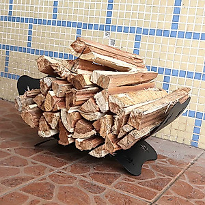 BiggerFire Firewood Rack Carbon Steel Log Holder for Outdoor Indoor Metal Fireplace Small Wood Pile Storage Hollow Maple Leaf Pattern Black