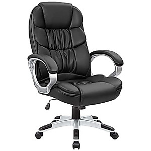 Homall Office Chair High Back Computer Chair Ergonomic Desk Chair, PU Leather Adjustable Height Modern Executive Swivel Task Chair with Padded Armrests and Lumbar Support (Black)