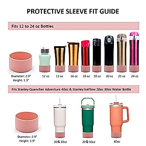 2Pcs Protective Silicone Boot For Stanley Quencher Tumbler 30 oz 40 oz & IceFlow 20oz 30oz & Hydro Flask Water Bottle 12-24oz - Cup Bottom Sleeve - Stanley Cup Accessories (pink)