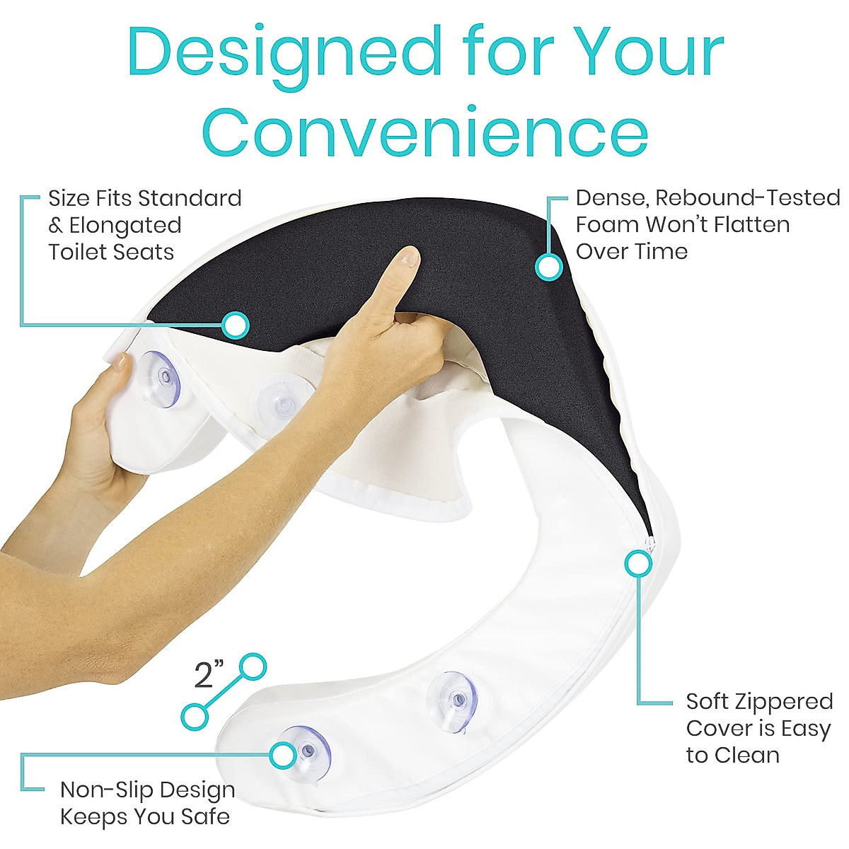 Vive Toilet Seat Cushion 2-Inch High Density Foam - Toilet Raised Donut Easy Clean Portable Cushioned Pad Bathroom Attachment - Elongated Raiser - Comfort, Support for Handicap, Adults, Tailbone Pain