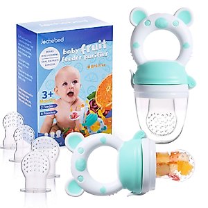 Baby Fruit Food Feeder Pacifier - Fresh Food Feeder, Infant Fruit Teething Teether Toy for 3-24 Months, 6 Pcs Silicone Pouches for Toddlers & Kids & Babies, 2-Pack (Cyan)