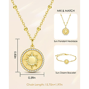 CDE 14K Gold Plated Sun Coin Birthstone Pendant Necklaces for Women 925 Sterling Silver, Christmas Birthday Anniversary Jewelry Gift for Women Girlfriend Mom Daughter Her
