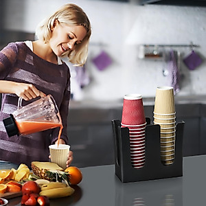 Samhe Cup Dispenser, 2 Compartment Coffee Cup and Lid Holder for 5oz-16oz Paper Plastic Cups, Cup Organizer for Table Countertop Coffee Station Bar Office