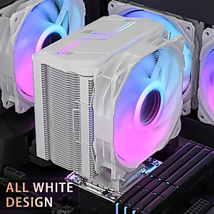 upHere CPU Air Cooler,5 Heat Pipes,Anodized Aluminum Fins,120mm PWM High-Performance Fan,Infinity Mirror with 5V Addressable RGB Lights Sync,AMD AM4 Ryzen/Intel,White Edition,C2T5-ARGB