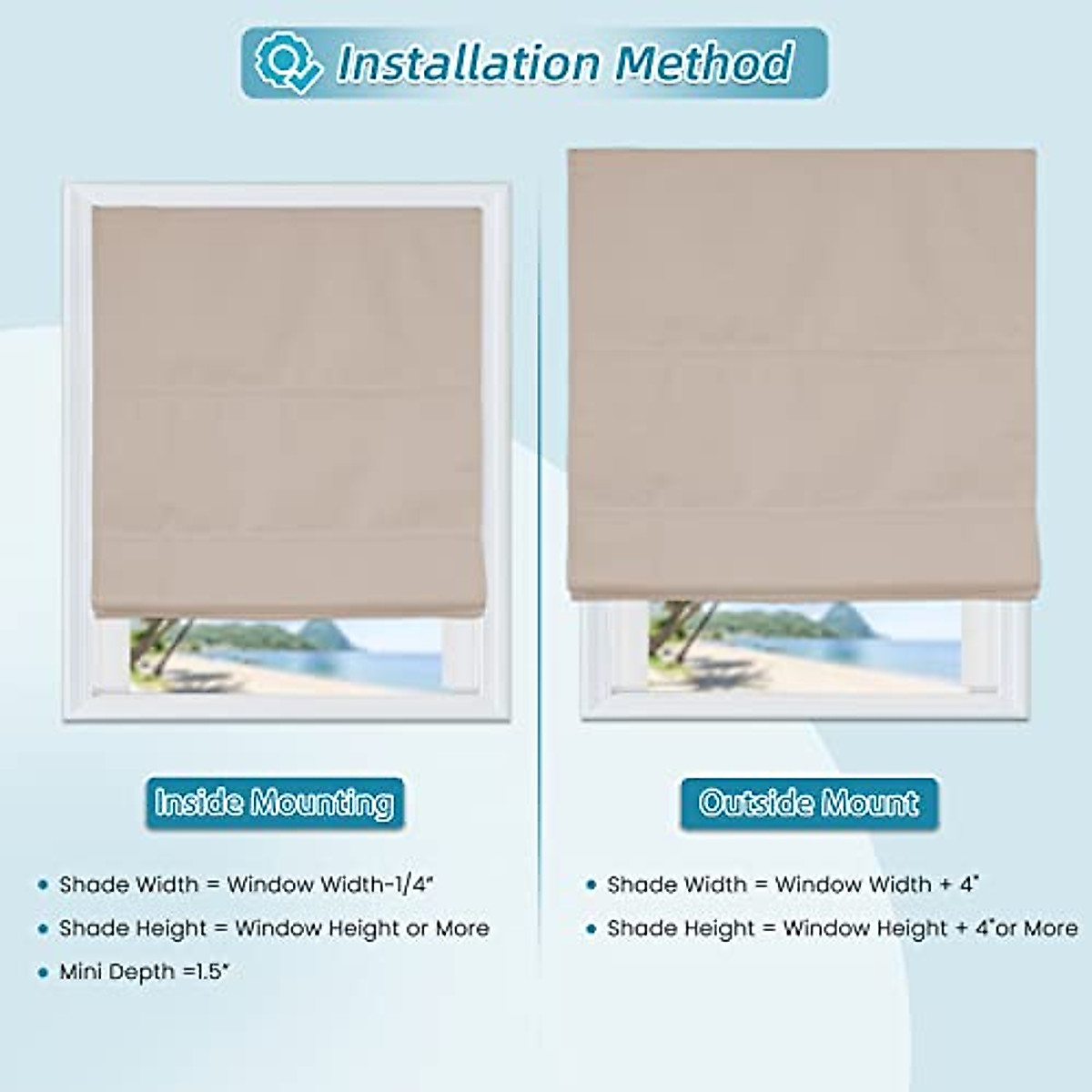 Matinss Cordless Roman Shades,23" x 64"Beige,Premium Blackout Roman Shades, Detachable,Energy Efficient, Heat Resistance Polyester Material, for Bedroom, Living Room