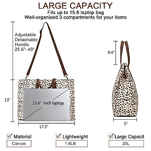 Laptop Tote Bag for Women Work Shoulder Bags 15.6 inch Canvas Laptop Computer Purse Messenger Teacher Handbag Business Office Briefcase (Leopard - Apricot)