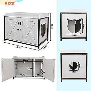 AZAMIA Cat Litter Box Furniture, Wooden Litterbox Hidden Enclosure Furniture Kitty Cat Washroom Storage Bench, Cat Litter Box Enclosures with Divider for Indoor Cat, White