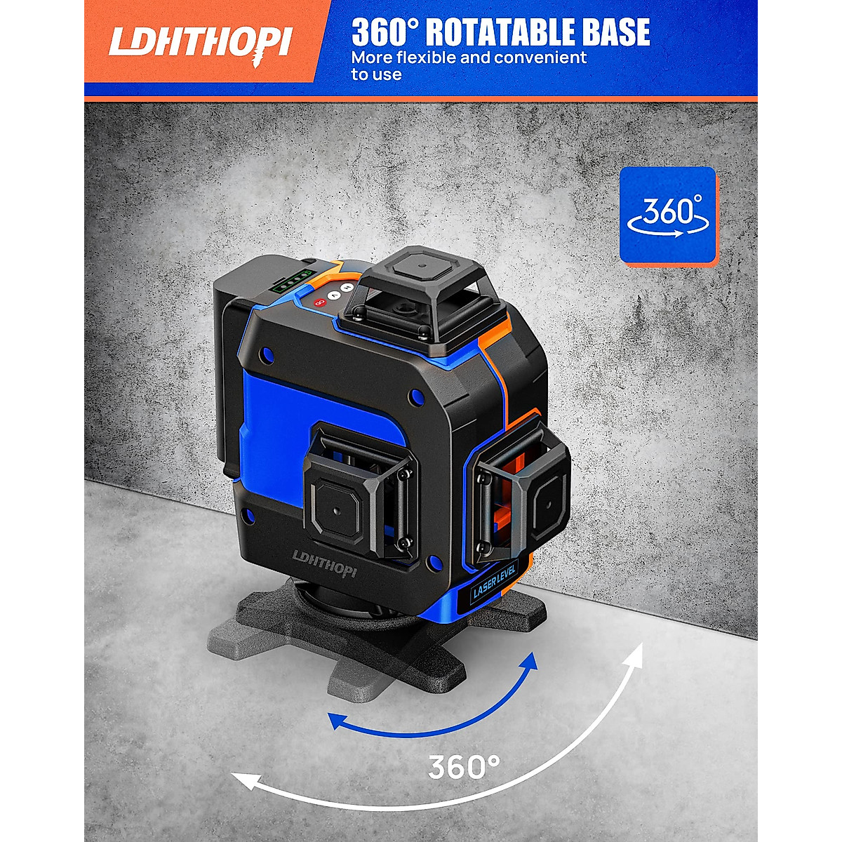 LDHTHOPI 4D 200FT Laser Level, Red/Green/Blue 3 Color laser level 360 self leveling, 16 Cross Line Laser with 2 Rechargeable Batteries for Ceiling, Floor, Construction and Picture Hanging