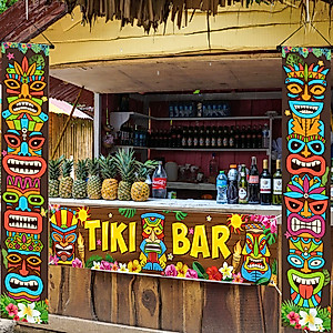 Luau Party Decorations Tiki Totem Door Banner Sign 3pcs Tiki Banner Luau Porch Hawaiian Cover for Aloha Hawaii Luau Tropical Moana Birthday Carnival Party Wall Hanging Outdoor Decor Gift