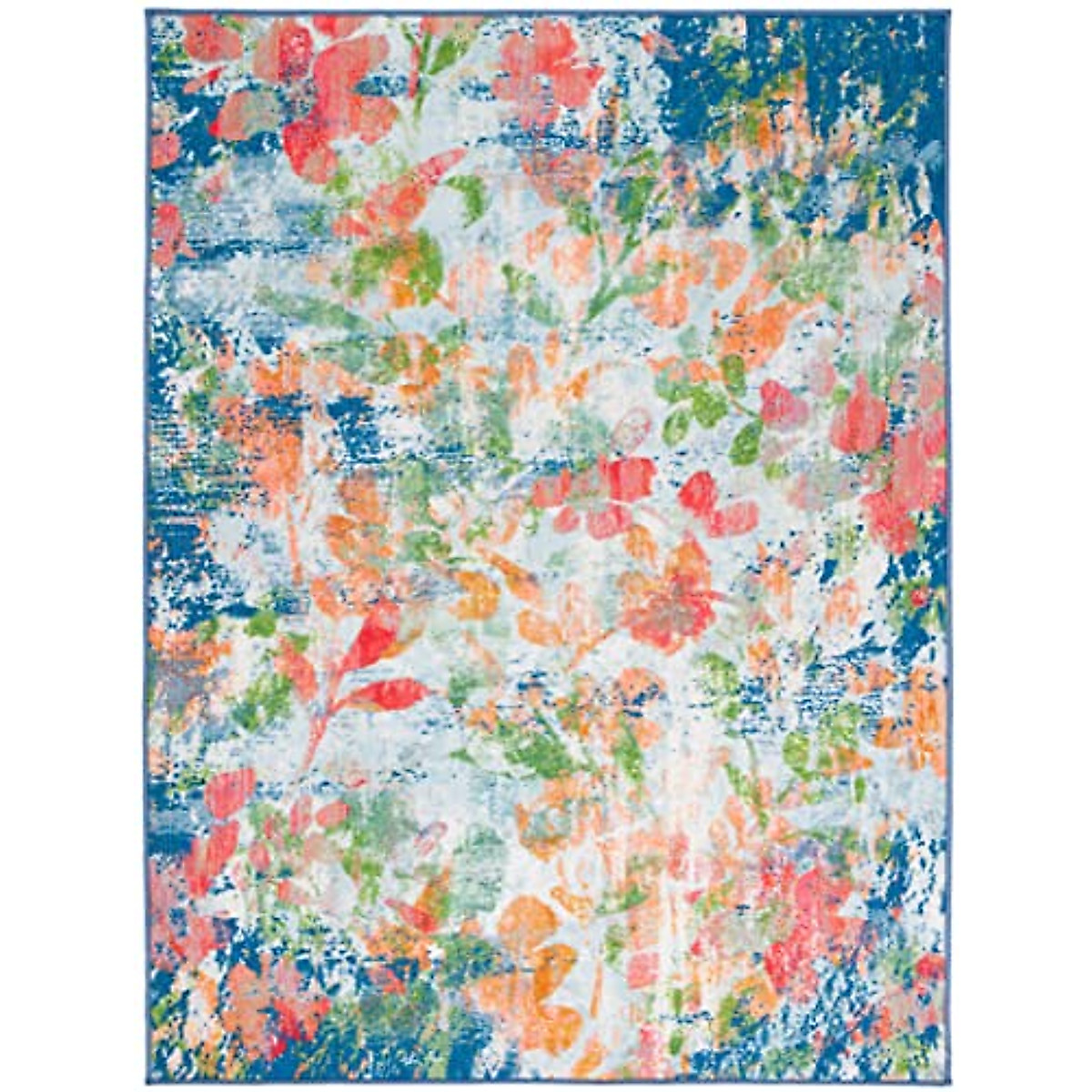 SAFAVIEH Paint Brush Collection Machine Washable Slip Resistant 5'5" x 7'6" Navy/Orange PTB157N Floral Distressed Living Room Dining Bedroom Area Rug