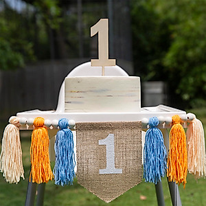 Burlap 1st Birthday Banner - First High Chair Garland, Boho 1st Birthday Decorations, 1st Birthday Face Tassel Banner, Boy Cake Smash Garland, Tassel Bunting, 1st Birthday Photo Booth Props