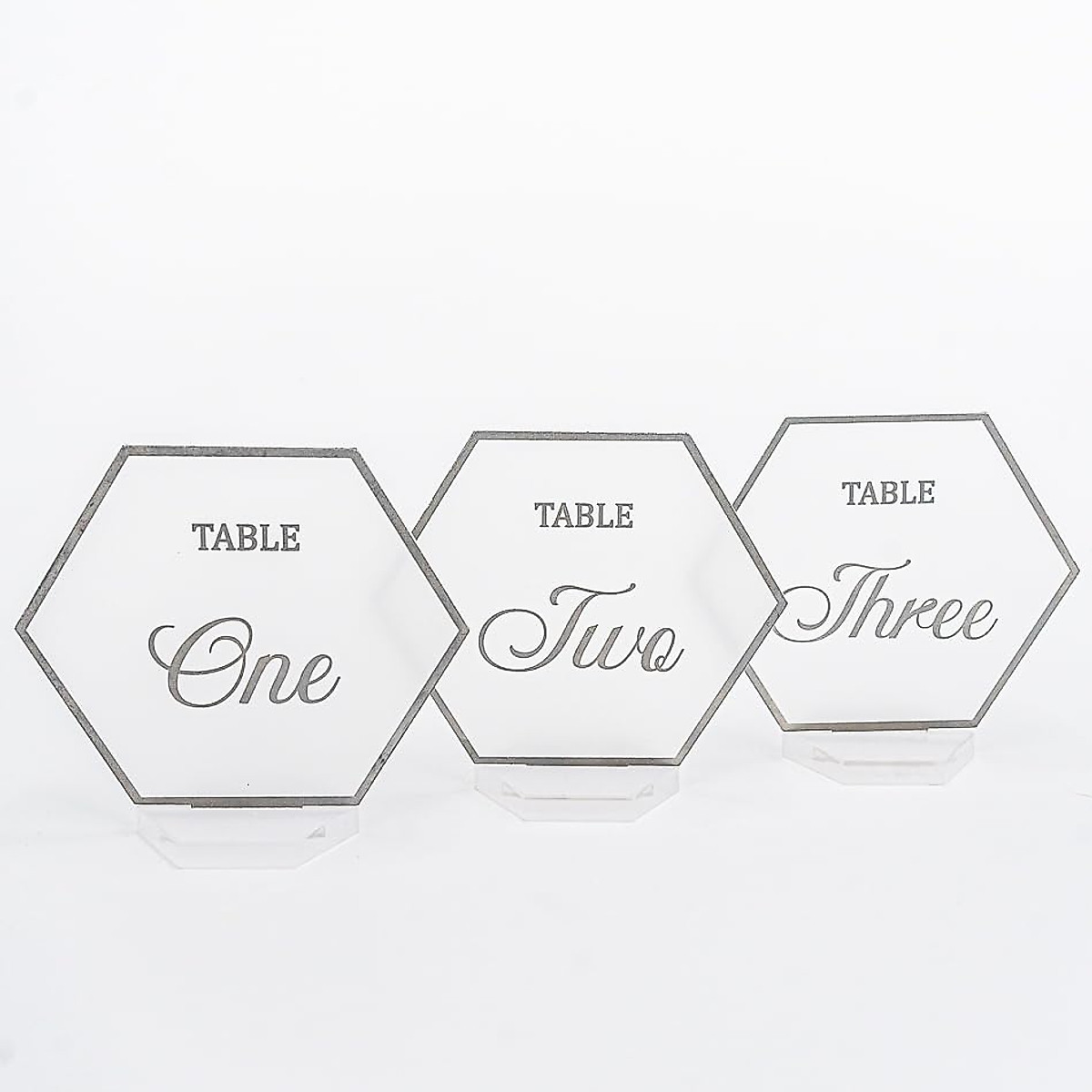 Wedding Table Numbers with Elegant Hexagon Design and Dark Silver Lettering, Table Numbers, Table Numbers For Wedding Reception, Acrylic Table Numbers, Hexagon Table Numbers, 1-30