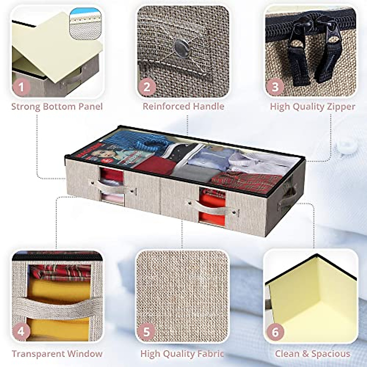 Underbed Storage Container / Closet Organizer/ Storage Bins For Underbed Storage or Bedroom Organization | 4 Handles & 4 Windows | 2 Pack |